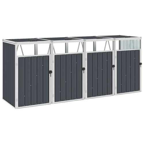 Steel Garbage Bin Shed 4 Compartments Outdoor Trash Waste Storage Unit ...