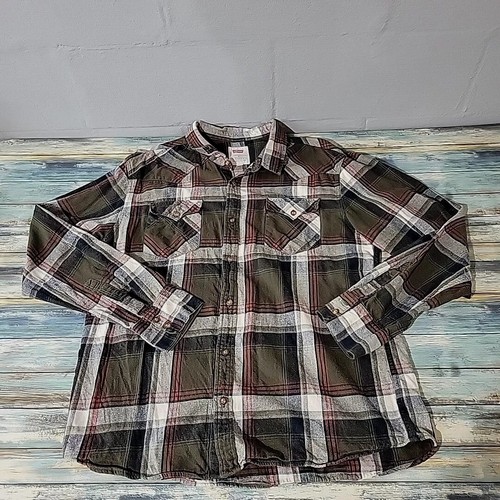 Levis Shirt Mens XL Green Gray Plaid Long Sleeve Western Rodeo Cowboy ...