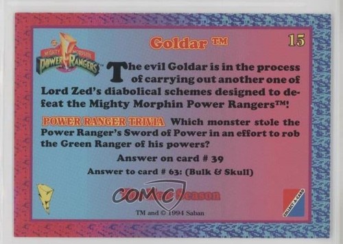 1994 Collect-A-Card Mighty Morphin Power Rangers The New Season Goldar ...