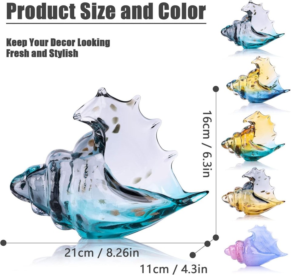 XMGZQ Hand Blown Glass Conch Statue,Sea Art Figurine, Coastal Gray Blue ...