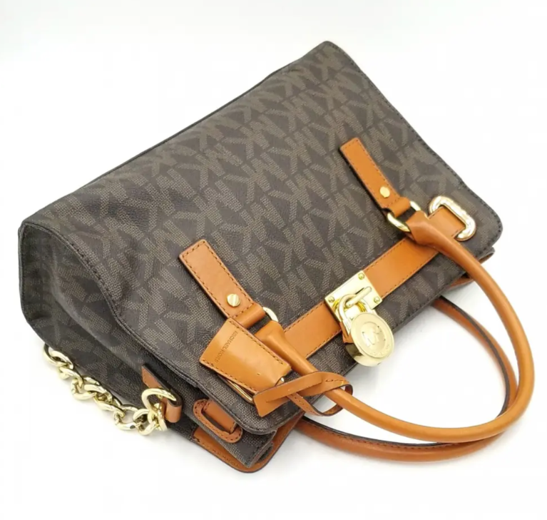 Michael Kors Medium Hamilton MK Logo Brown Coated Canvas w/Leather Trim ...