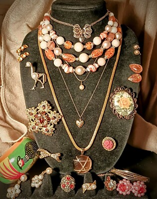 Antique To Vintage Jewelry Lot 20 Piece All Wearable RING NECKLACE ...