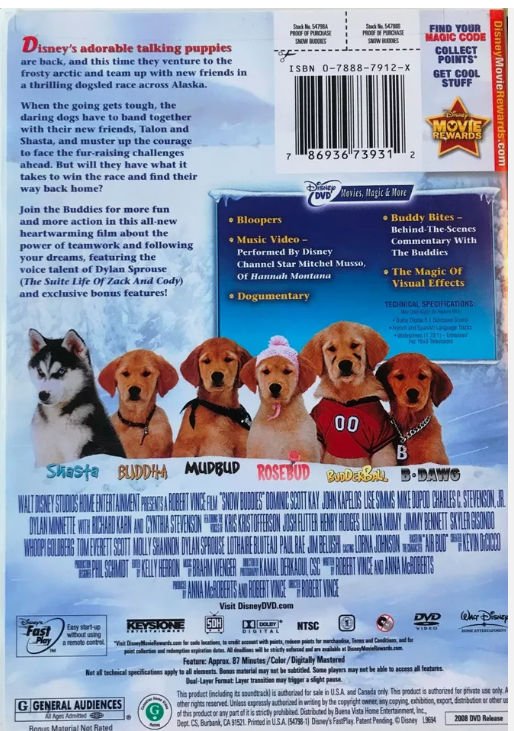 Disney SNOW BUDDIES DVD Shasta Buddha Mudbud Rosebud Budderball B-Dawg ...