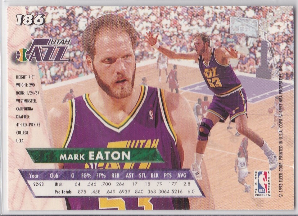 M) 1993-94 Fleer Ultra Basketball Trading Card Mark Eaton #186 | eBay