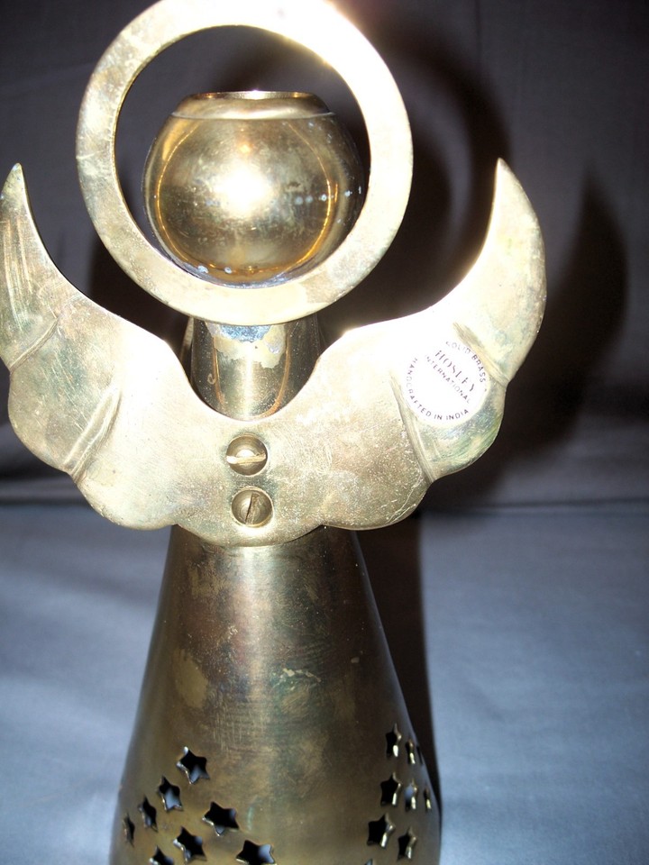 Solid Brass Hosley Angel Blowing Trumpet Taper Candle Holder 7 1/2 ...