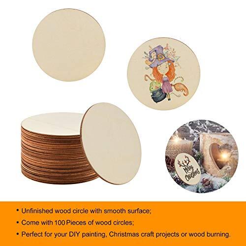 100 Pieces 3 Inch Unfinished Wooden Circles Blank Natural Round Wood ...