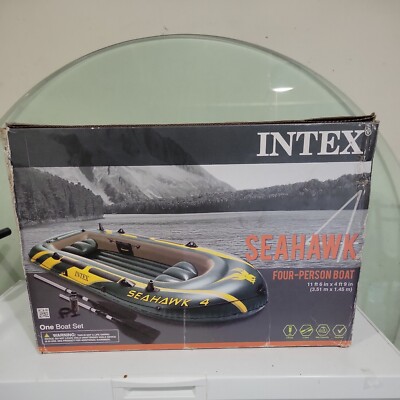 Intex 68351EP Seahawk 4 Inflatable Boat Set with Oars and Air Pump ...
