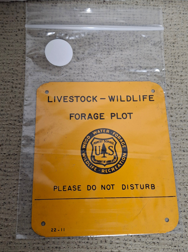 Vintage USFS US Forest Service ”LIVESTOCK - WILDLIFE FORAGE PLOT” Metal ...