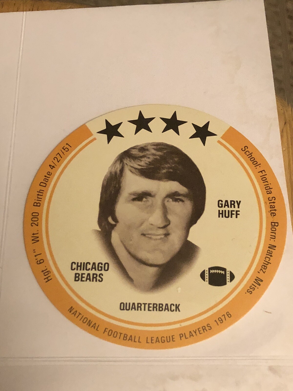 Gary Huff Chicago Bears 1976 Buckmans Disc | eBay