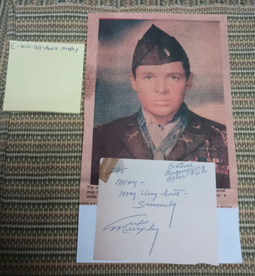 1962 Audie Murphy Actor, Medal of Honor Recipient Signed Autograph 4x4 ...