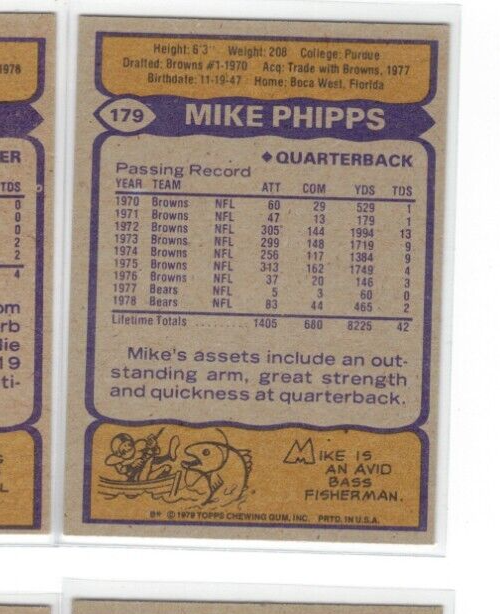 1979 Topps Mike Phipps Chicago Bears #179 Cream Back NM Combined ...