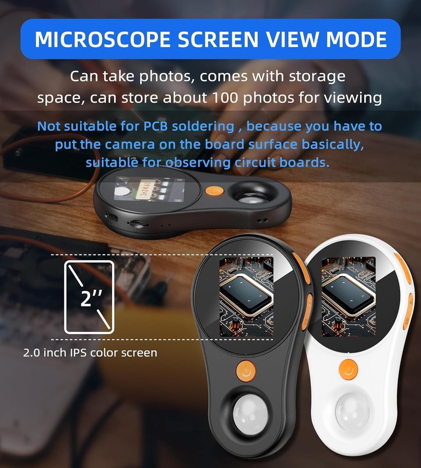 Pocket-Sized Digital Microscope, 200W Pixels, Adjustable LED, 500x ...