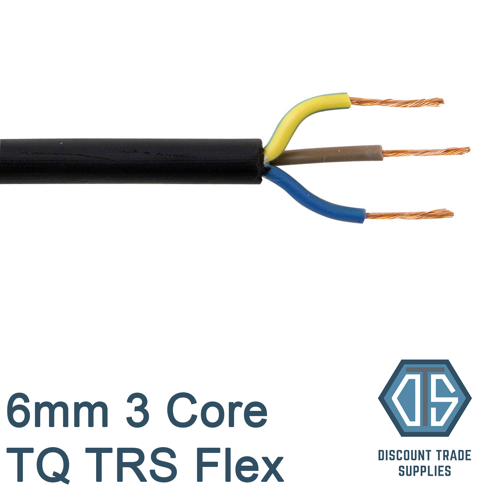 6mm 3 Core TQ TRS Flex Tough Rubber Sheath Flexible Cable Black per ...
