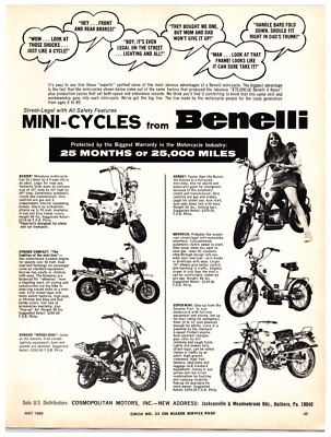 Vintage Original - 1969 Benelli Mini Motorcycles - Original Print Ad ...