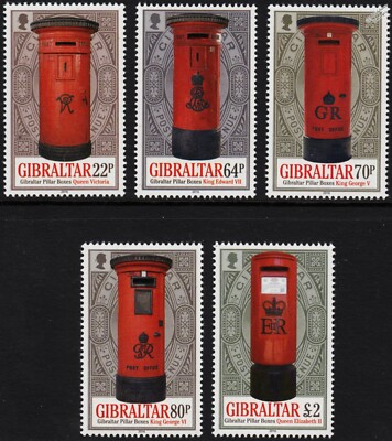 Gibraltar Mail Post Office PILLAR BOXES (5v £4.36 FV) Stamp Set (2016 ...
