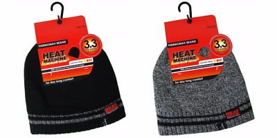 Mens Heat Machine Adults Knitted 3.3 Tog Polar Fleece Thermal Beanie ...