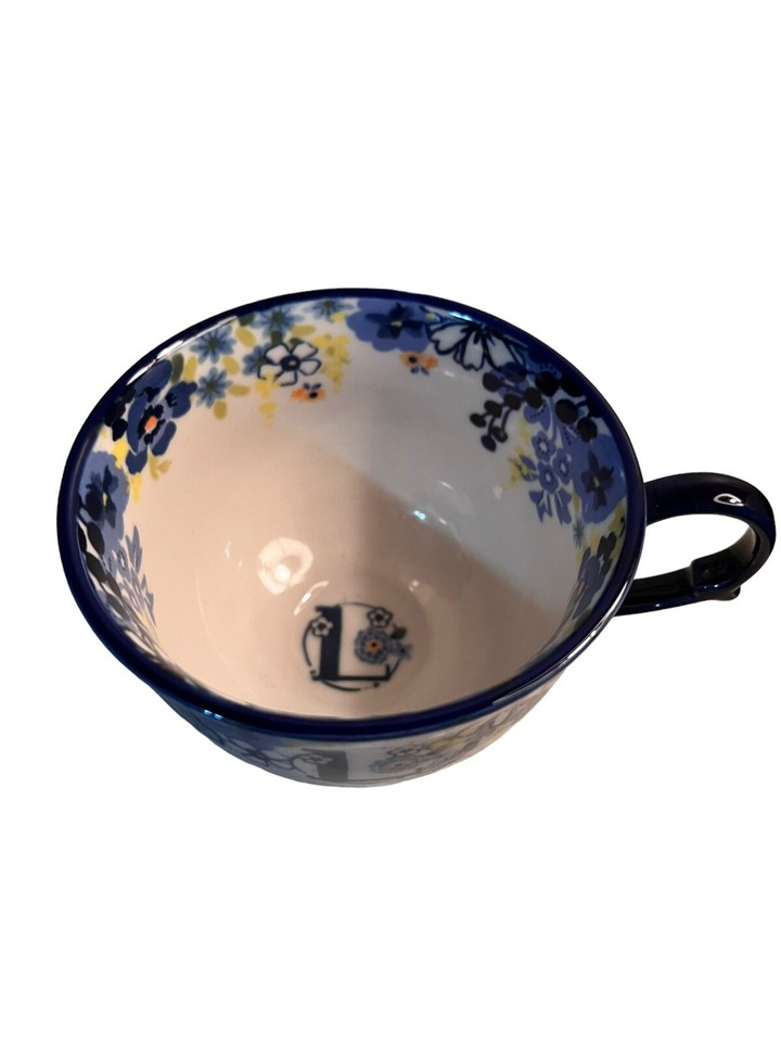 Anthropologie Tea Time Monogram Initial Letter L Cup Mug Florals 16 oz ...