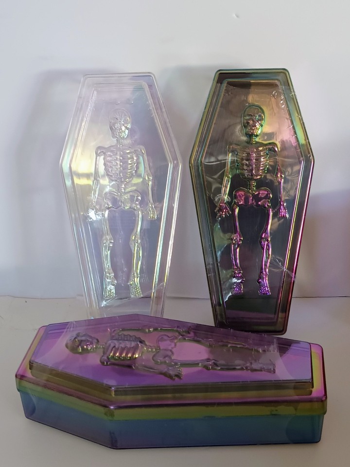 Halloween Decor Skeleton Coffin Storage Box Container Acrylic Plastic ...