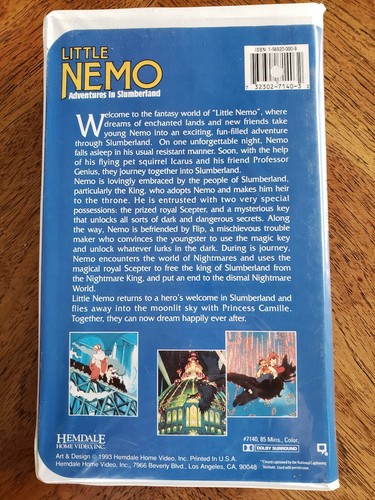 Little Nemo Adventures In Slumberland Vhs 1993 Clamshell
