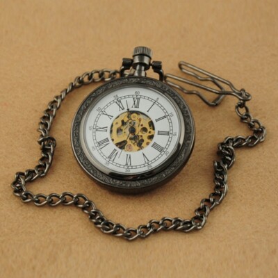 Steampunk Skeleton Open Face Mechanical Chain Retro Vintage Pocket ...