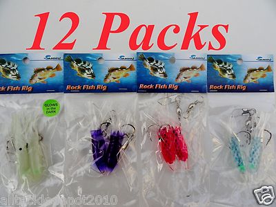 12 packs rock cod squid rigs two bulb squid rigged trolling lures - 3 x ...