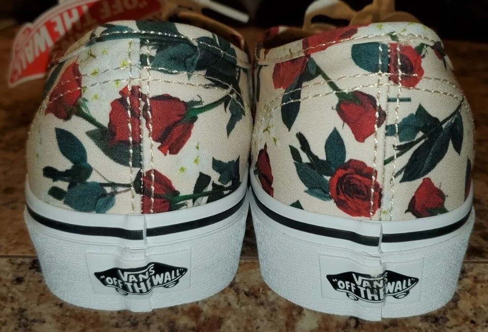 Vans Authentic Low Top Cream Sneakers With Roses Womens Size 8.5 NWOB 🌹 ...