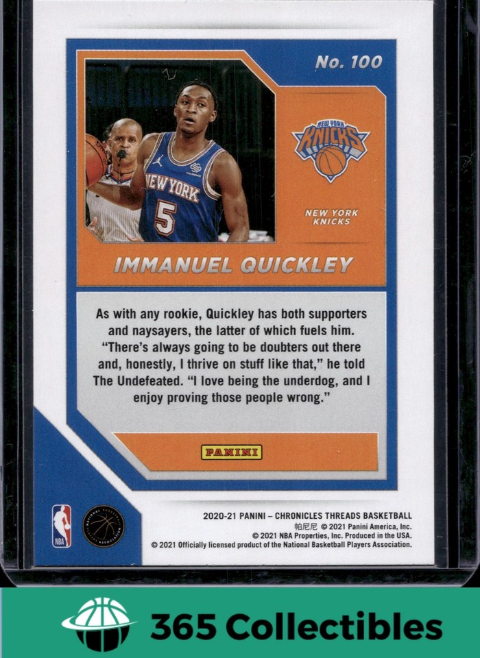 2020-21 Panini Chronicles Immanuel Quickley - Panini #100 ROOKIE New ...