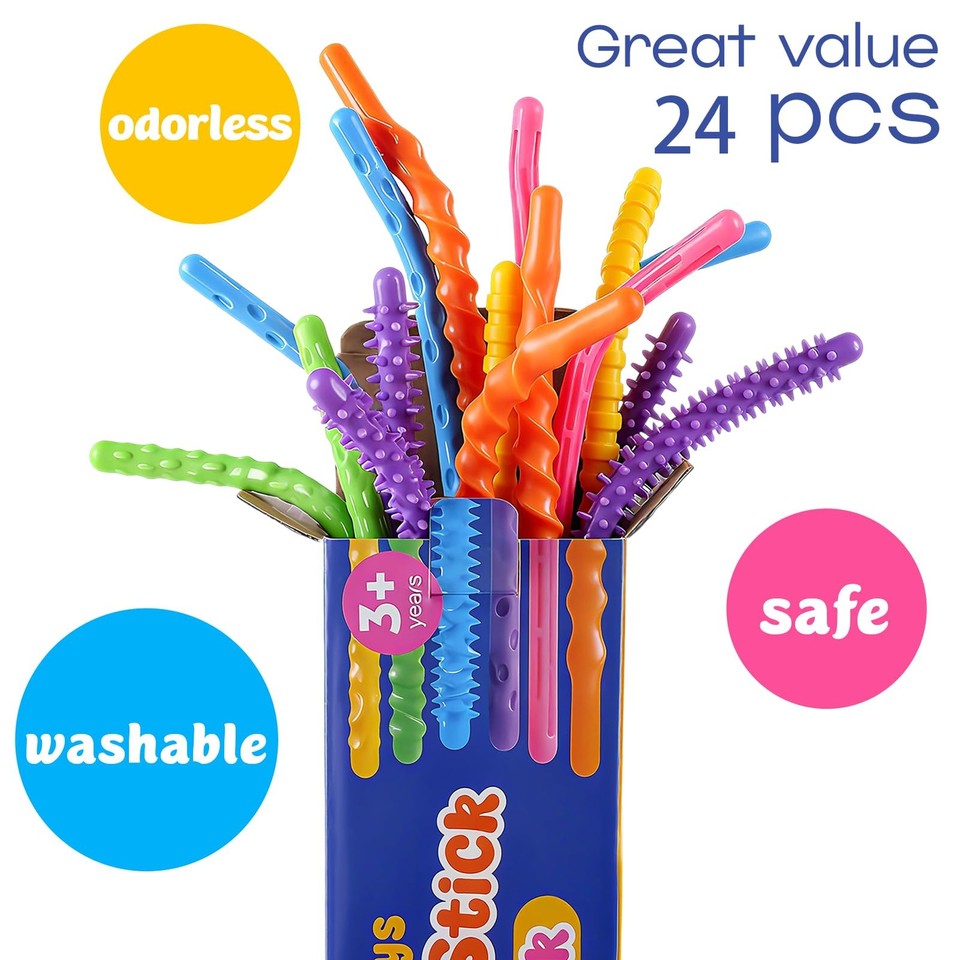 24Pcs Fidget Toys Bulk for Kids: Textured Silicone Sensory Sticks ...