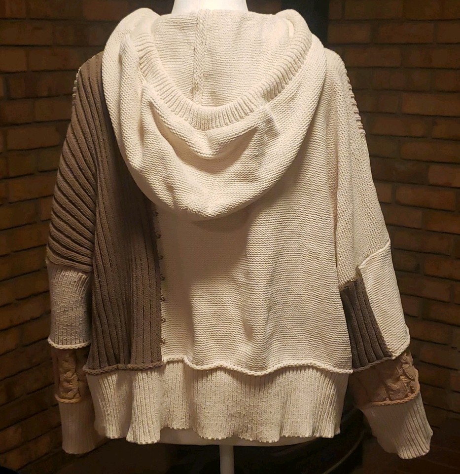 POL Oversized Patchwork Knit Hoodie Sweater Large Boho Colorblock ...