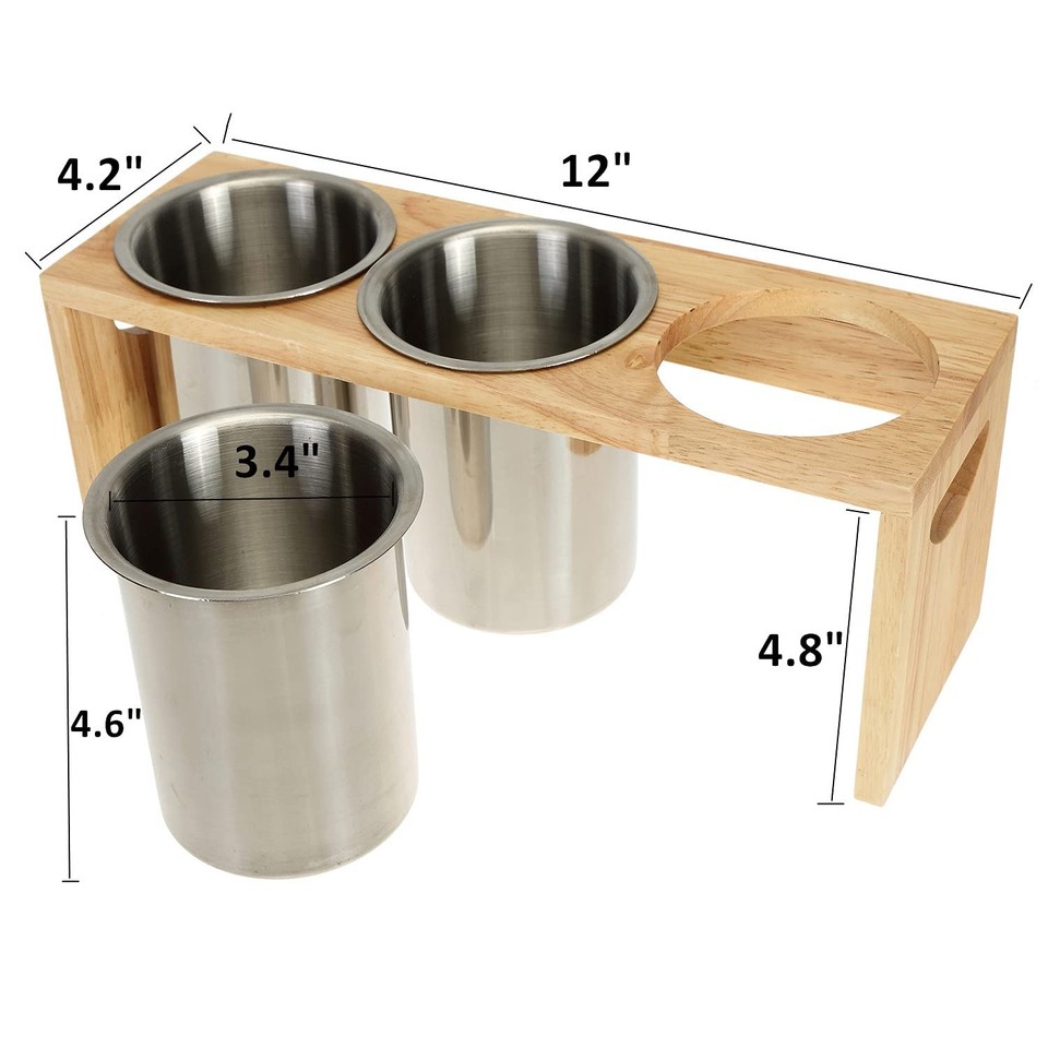 3 Pack Silverware Holder, Stainless Steel Utensil Organizer with Wood ...