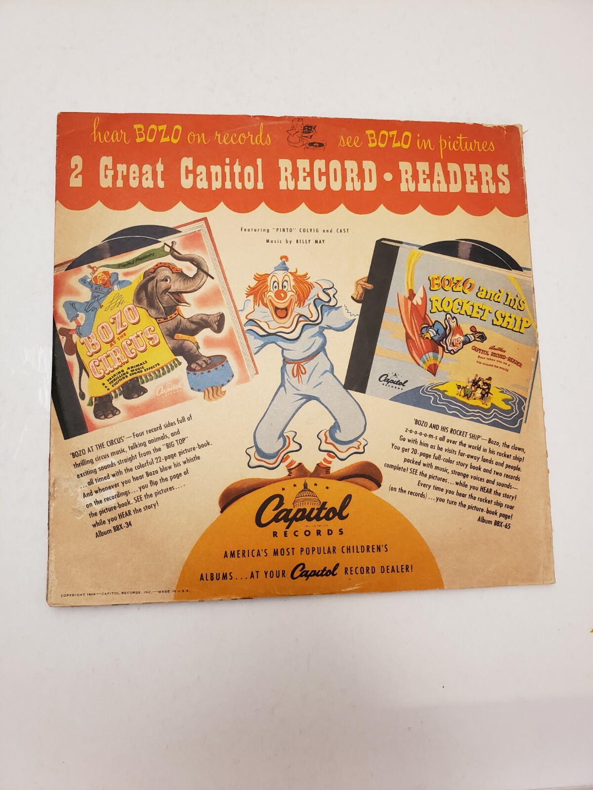 1948 BOZO SINGS 78rpm 10" 2-Record Set Capitol Records, Discs VG to ...