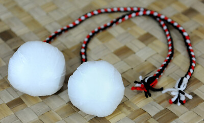 NEW ZEALAND MAORI PAIR SOFT POI BALLS ABOUT 16" LONG BRAIDS + TASSELS ...