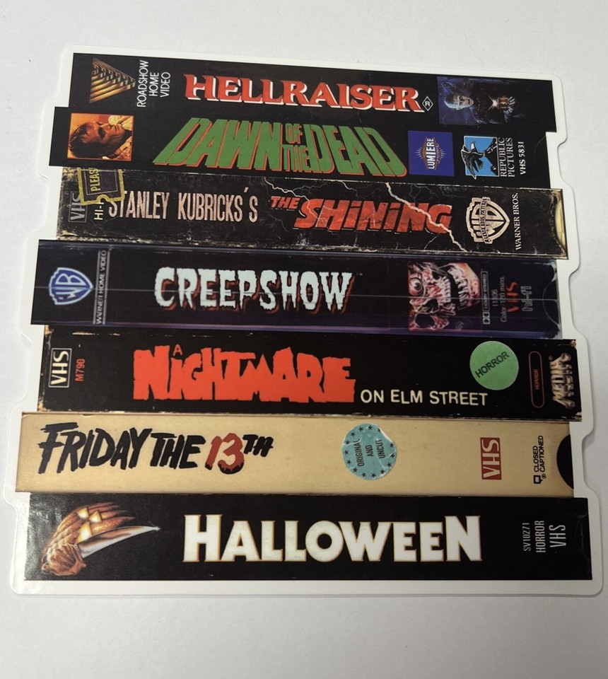 Set Of 2 1980s Horror VHS Stack Sticker Halloween Evil Dead HP Lovecraft Shinin | eBay