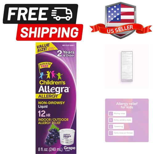 Children's Allergy Liquid Fexofenadine 8 oz Non-Drowsy Fast Relief Grape | eBay