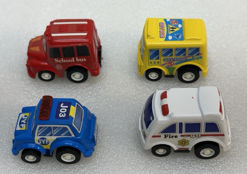 Penny Racers Pullback 4 Piece LOT 2 Inch Car Police School Bus San Ren ...