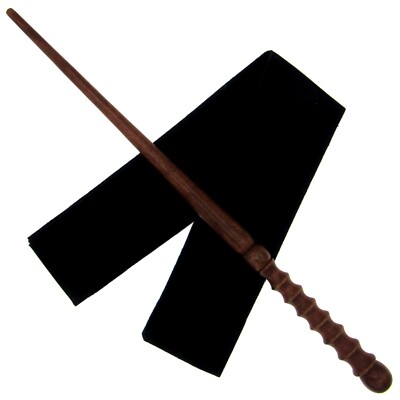 15" Hand Turned Septem Teak Wood Magic Wand Witch Wizard w/ Free Velvet ...