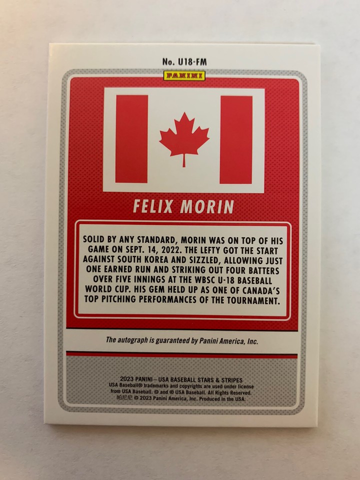Felix Morin 2023 Panini Stars & Stripes U-18 Canada National Team ...