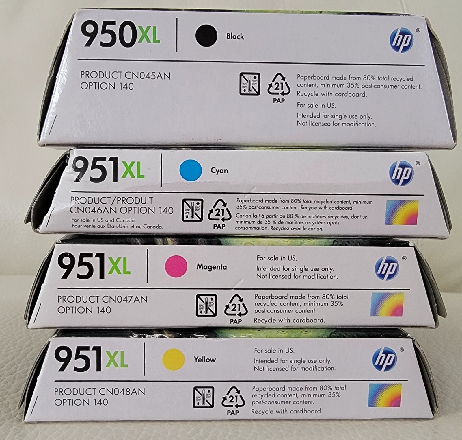 LOT of 4 *OEM HP 950XL/951XL Black Cyan Magenta Yellow HIGH-YIELD Ink ...