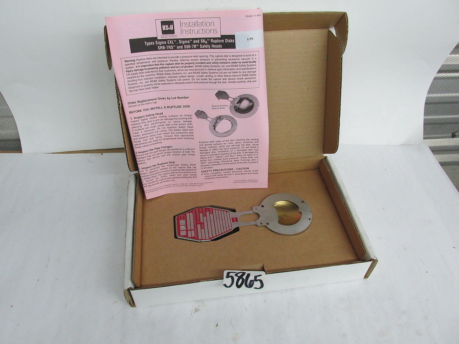 Bs & B Rupture Disc Lpsd-862 Mnfa 1.92 In2 Size 1.5" Type Lps A4006748 ...