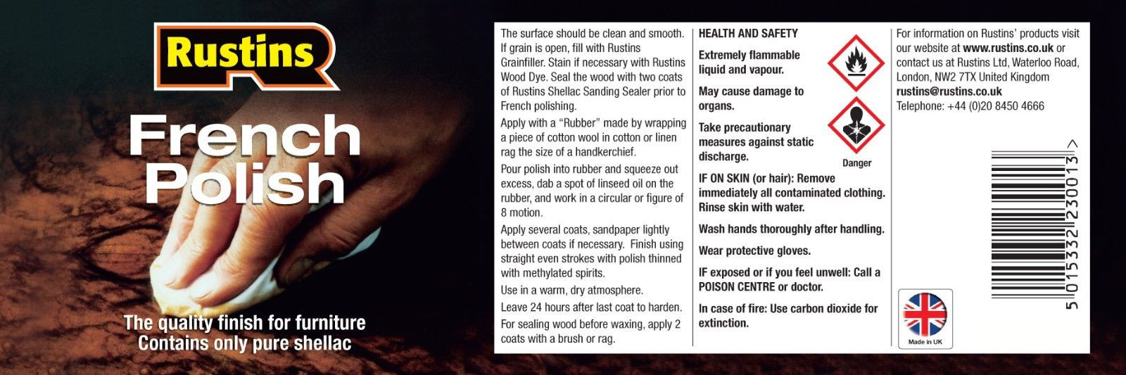 Rustins Pure Shellac French Polish 500ml Light and Dark Wood Polishing ...