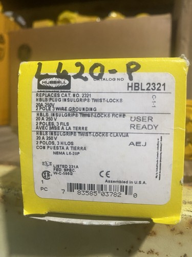 Hubbell HBL2321, 20 Amp, 250 Volt, 2P3W, Nema L6-20P, Twistlock Plug ...