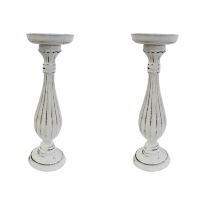2x MDF Belle 32cm Pillar/Taper Stick Candle Holder Home Decorative ...