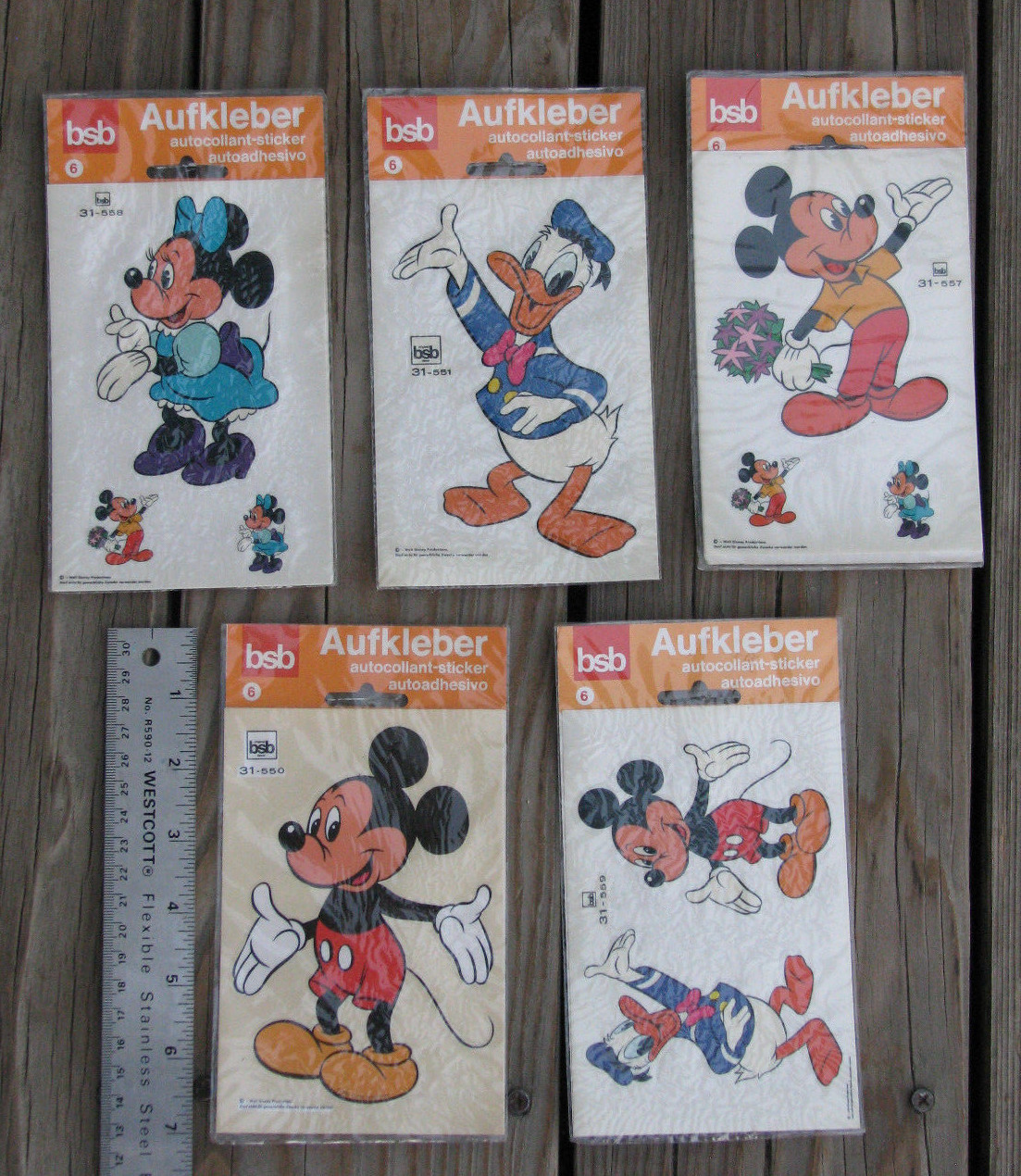 Lot of 6 Vintage DISNEY STICKERS AUFKLEBER Mickey Minnie Donald Duck ...