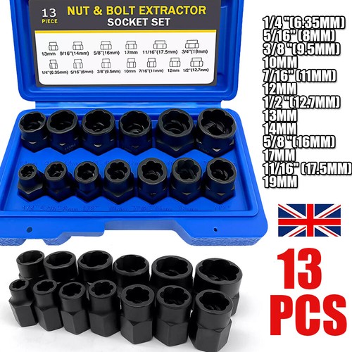 13Pcs Impact Bolt Nut Removal Tool Damaged Nuts Extractor Set with ...