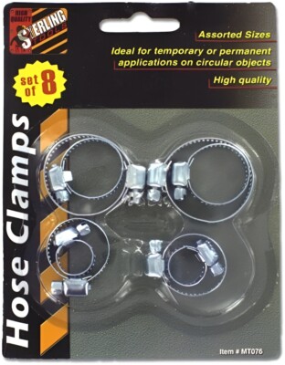 8-Piece Metal Hose Clamps Set - Silver MT076 Assorted Sizes Durable ...