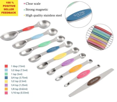 Magnetic Color Coded Dual Sided Measuring Spoons - Set of 8 + a Leveler ...