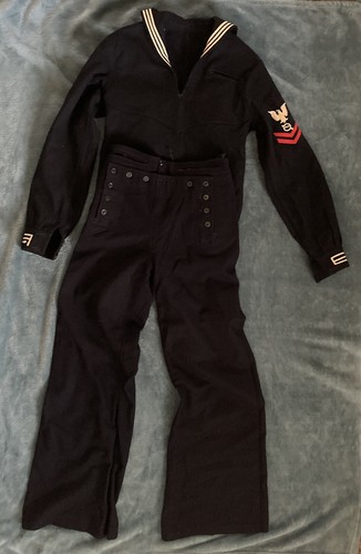 EUC Vtg US Navy Sailor Naval Clothing USS Ute WW II? Black Wool Uniform ...
