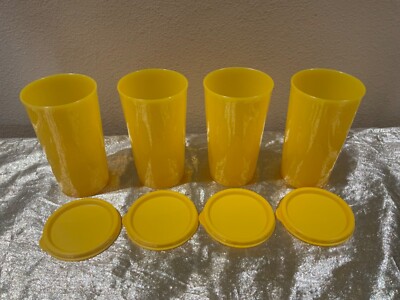New Set 4 Tupperware Beautiful Tabletop Sunflower 12oz Tumblers w lids ...