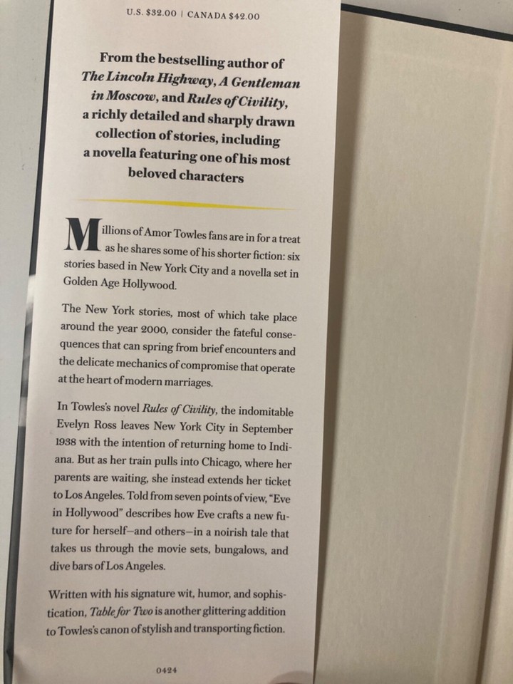 Table for Two : Fictions by Amor Towles (2024, Hardcover) 9780593296370 ...