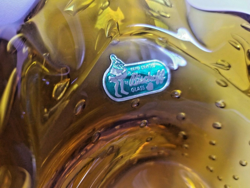 Vintage Bischoff Amber Hand Blown Bubble Glass Ashtray Mid Century ...